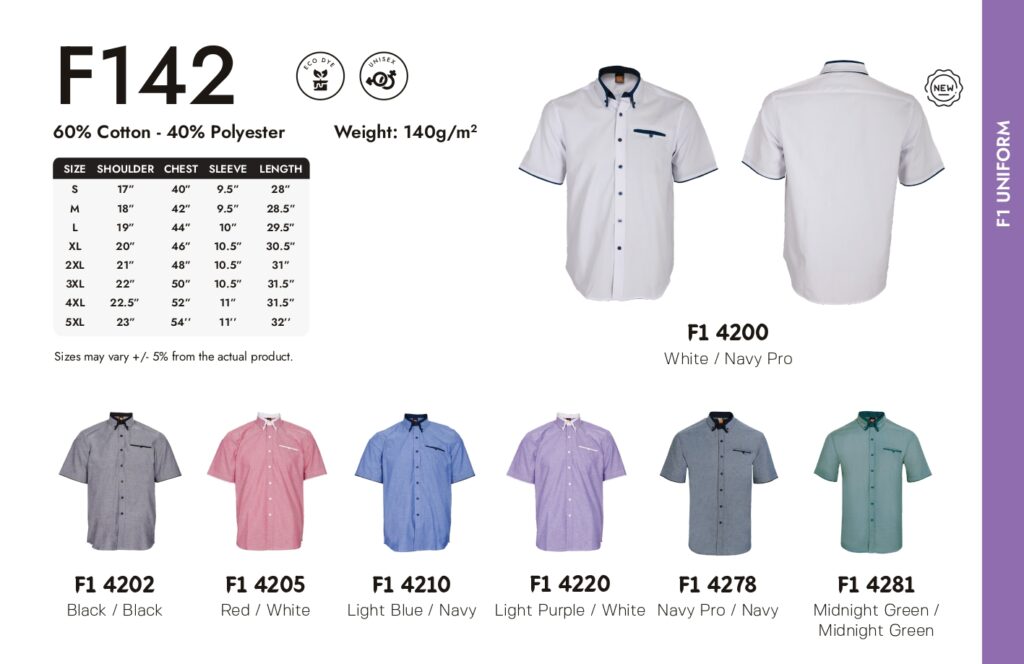 F142 Short Sleeve Cotton & Polyester 140gsm (Male) - CY Uniform ...